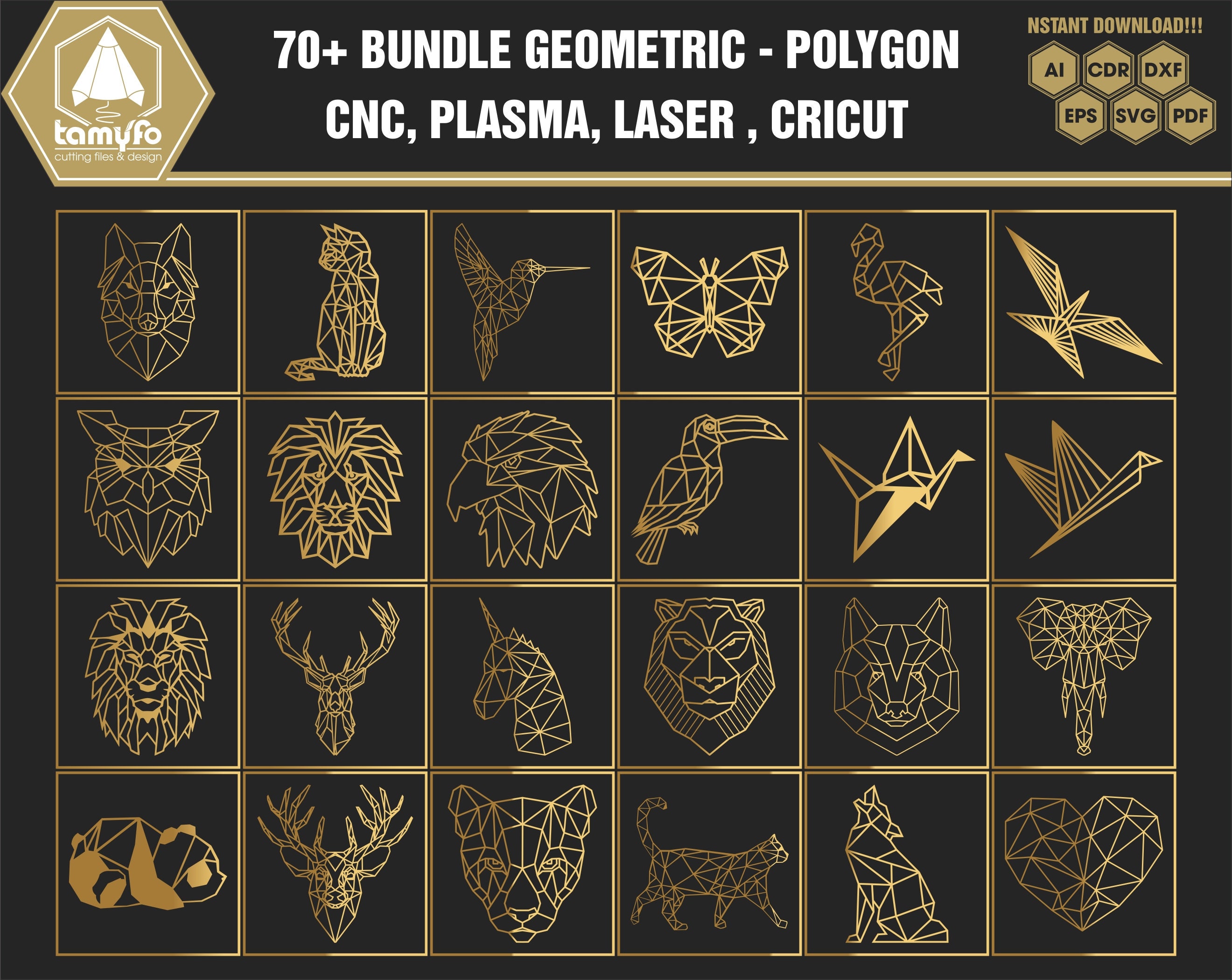 70 Bundle Animals Geometric Polygon Vector Files CNC - Etsy