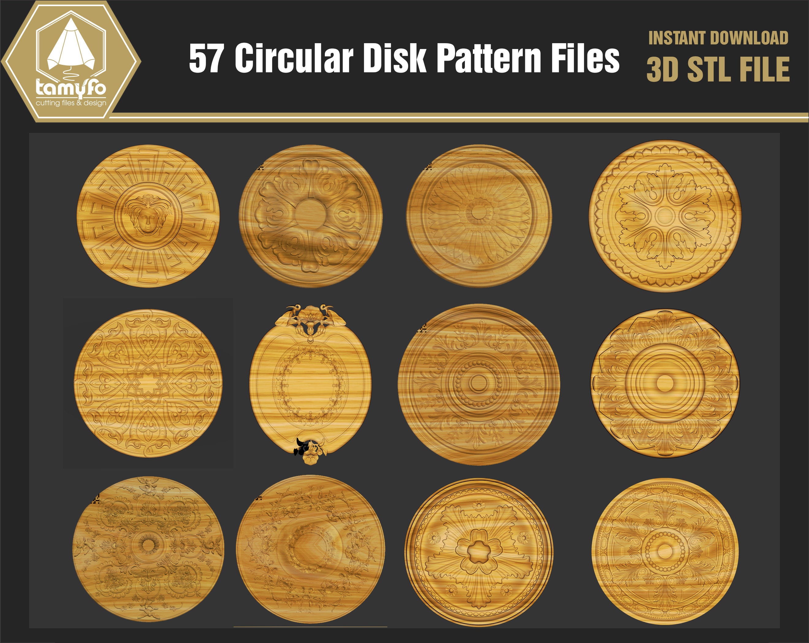 57 Circular Disk Pattern 3d Stl Files for Wood Engraving, 3d Printer ...