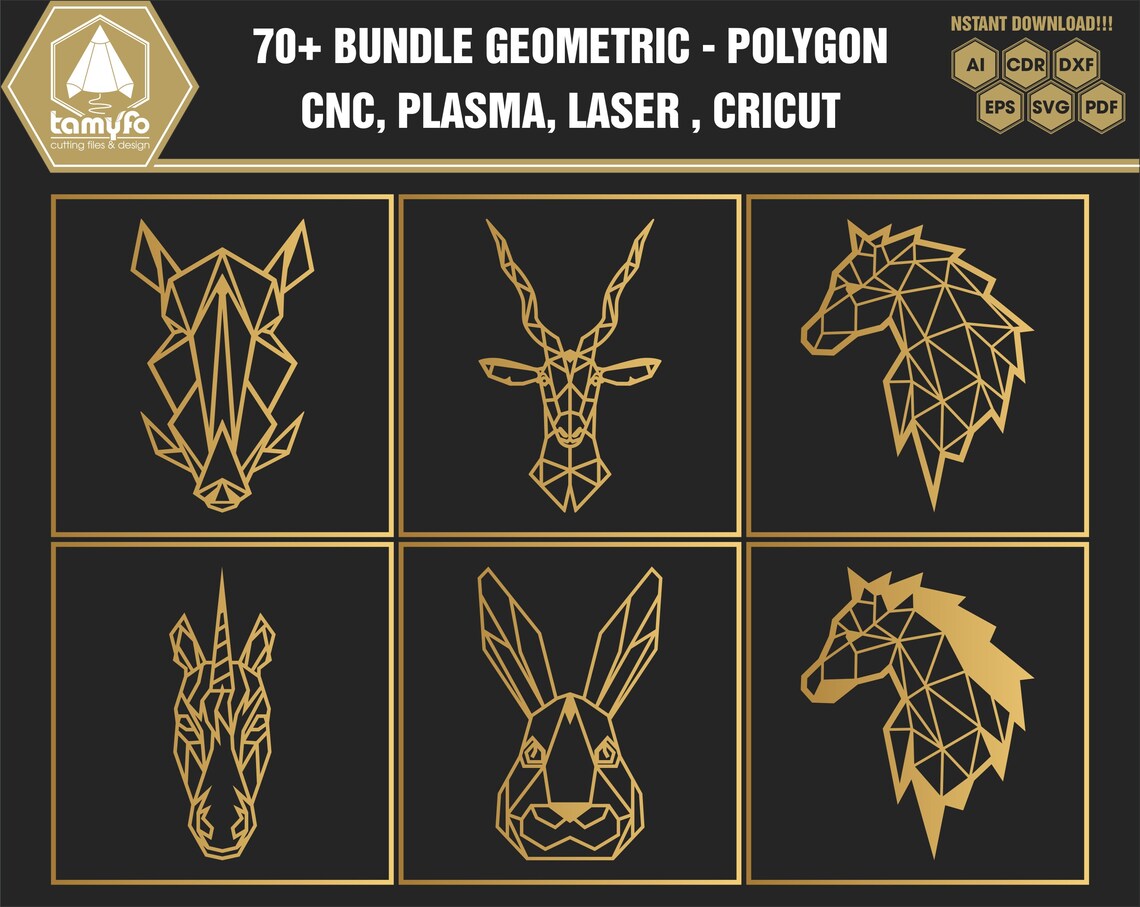 70 Bundle Animals Geometric Polygon Vector Files CNC - Etsy