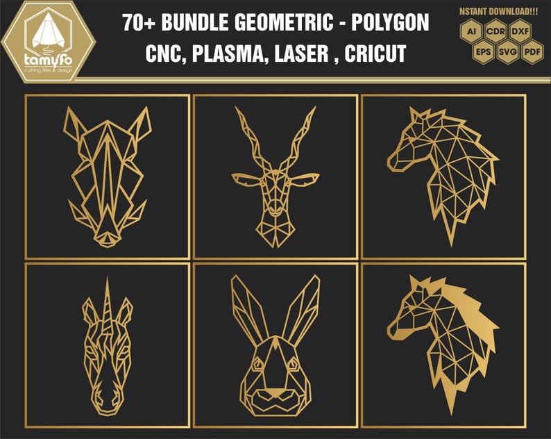 70 Bundle Animals Geometric Polygon Vector Files CNC File, Laser ...