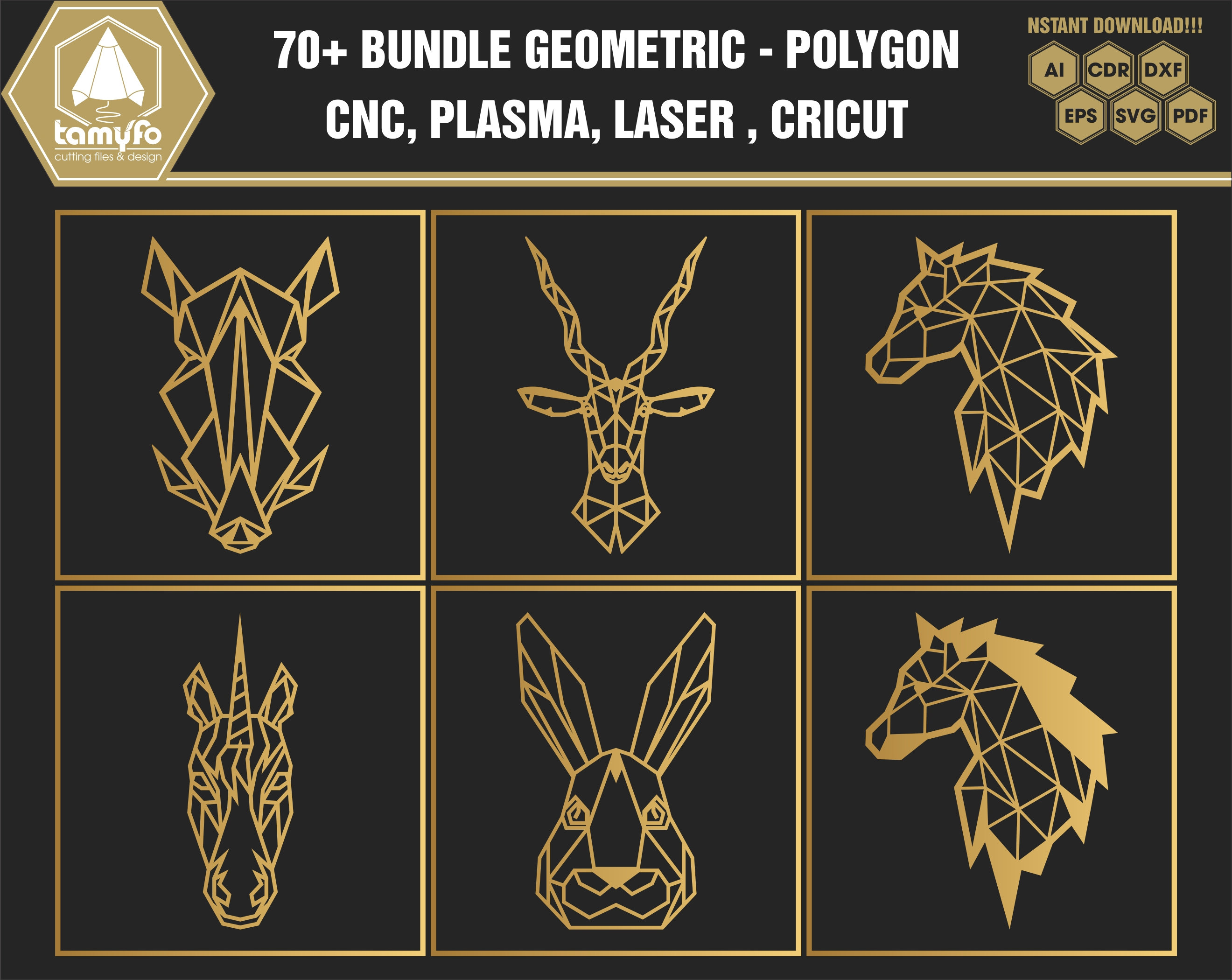 70+ Bundle Animals Geometric - Polygon Vector Files | CNC File, Laser ...