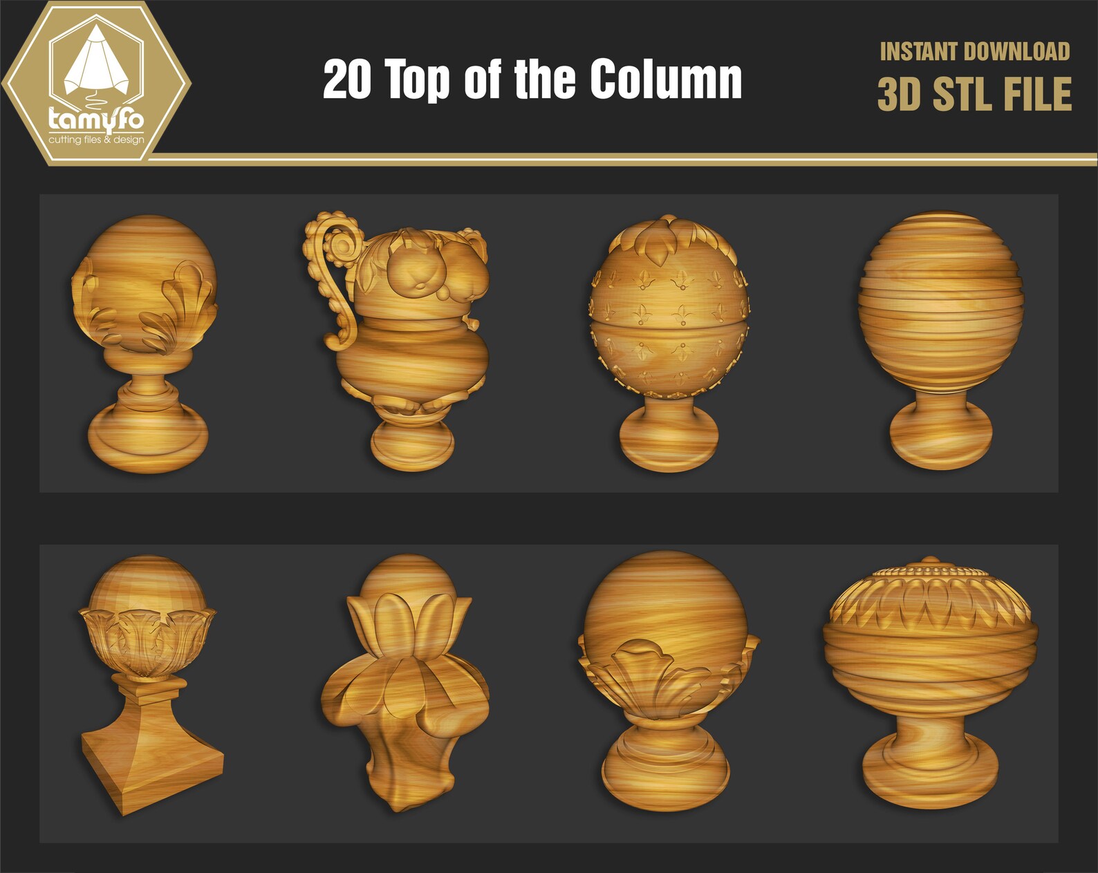 20 Top of the Column 3D STL Files for Engraving Router, 3d Printer and ...