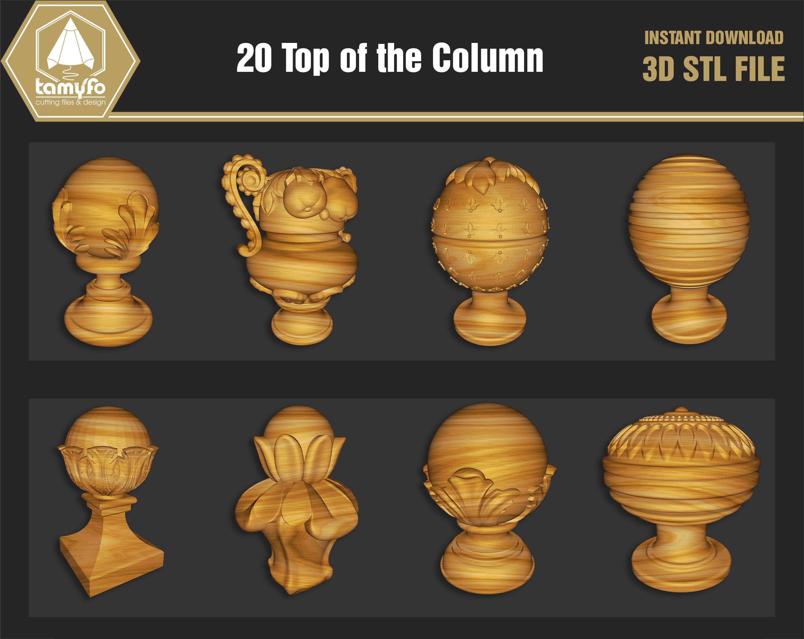 20 Top of the Column 3D STL Files for Engraving Router, 3d Printer and ...
