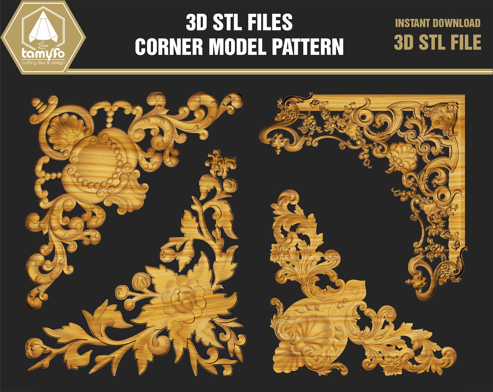 3D STL Files Corner Model Pattern for 3D Printer and Cnc Vectric Artcam ...