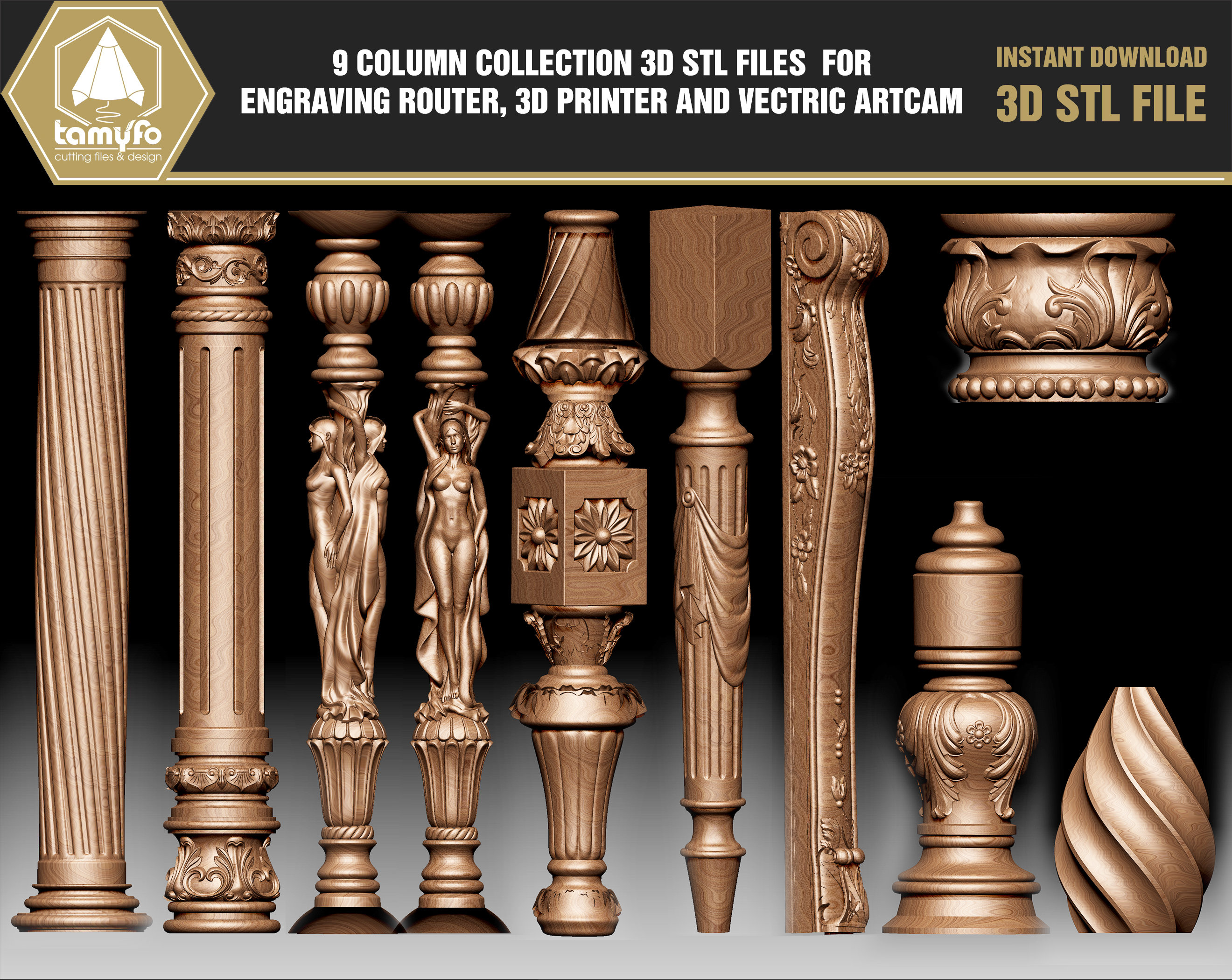 9 Column Collection 3d Stl Files for Engraving Router, 3d Printer and ...