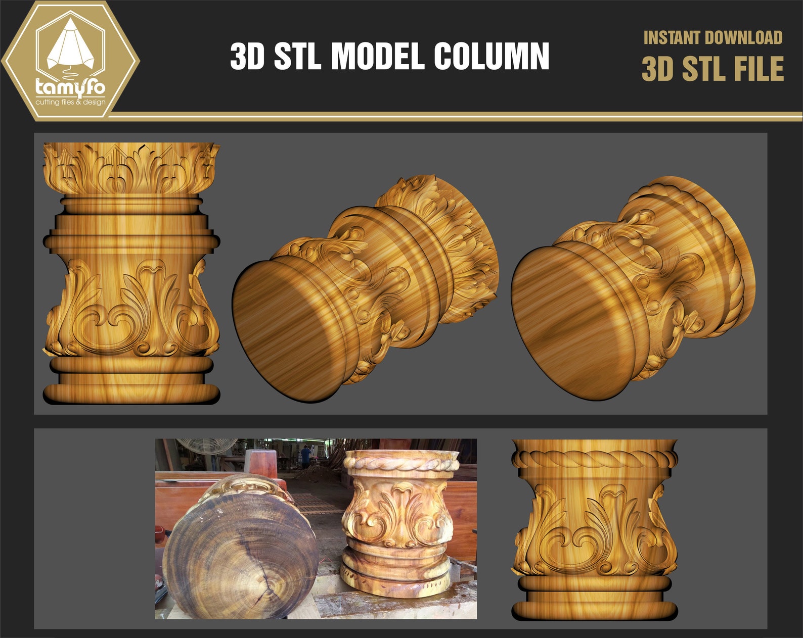 Column 3D STL Files for Engraving Router, 3d Printer and Vectric Artcam ...