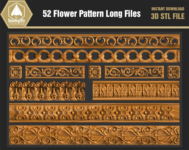 52 Flower Pattern Long 3d Stl Files for Wood Engraving, 3d Printer and ...