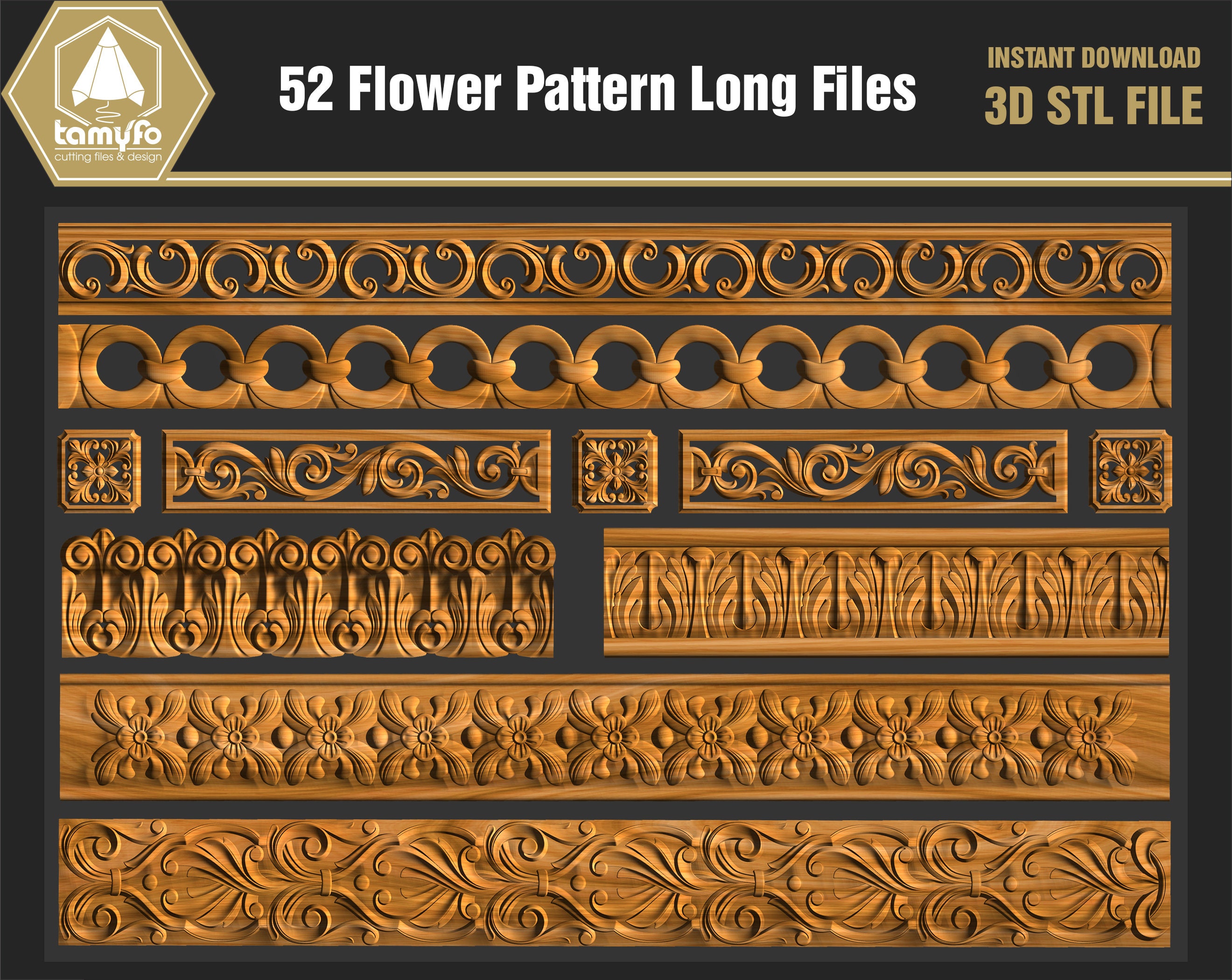 52 Flower Pattern Long 3d Stl Files for Wood Engraving, 3d Printer and ...