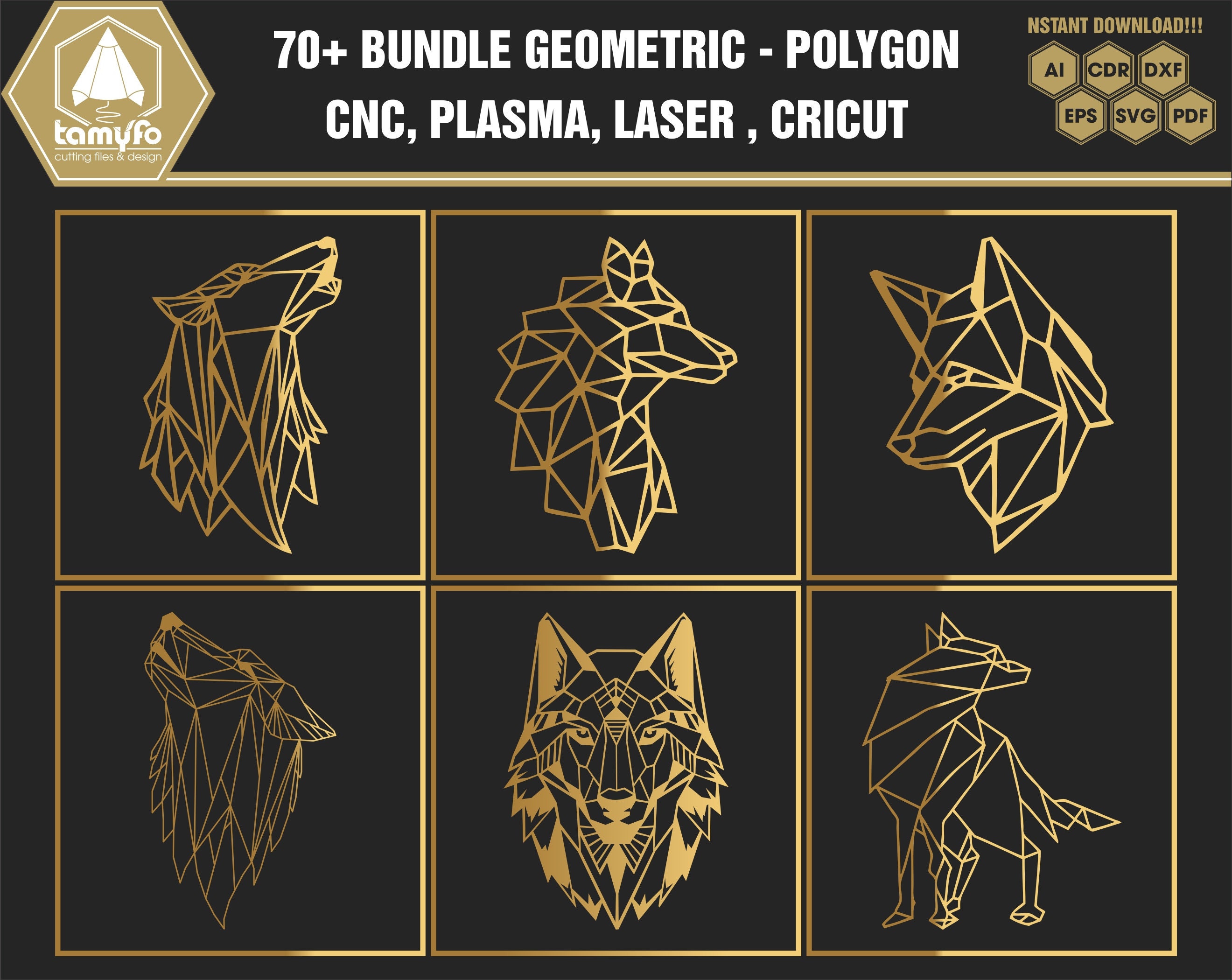 70 Bundle Animals Geometric Polygon Vector Files CNC File, Laser ...