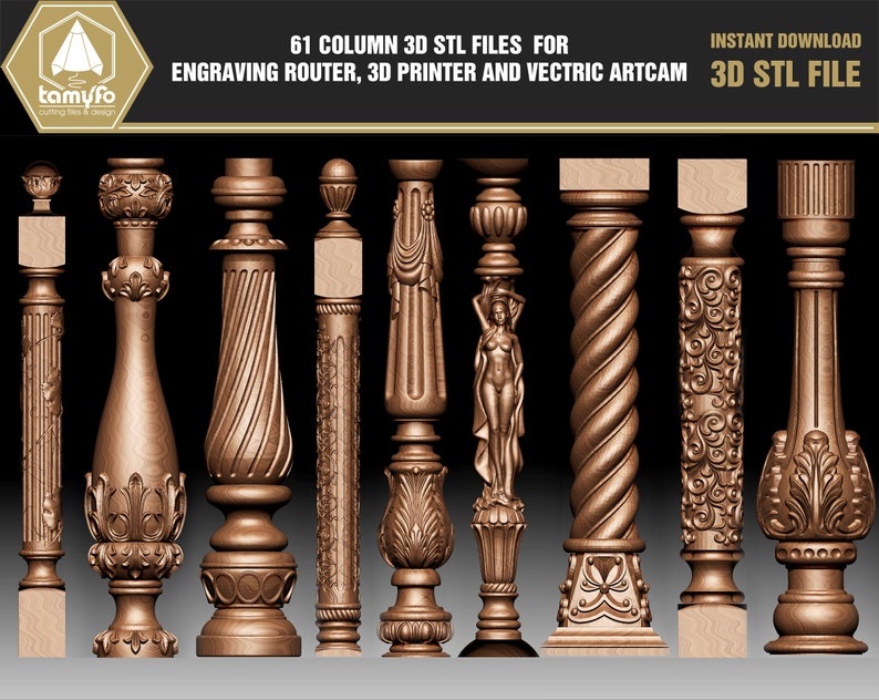 61 Column 3d Stl Files for Engraving Router, 3d Printer and Vectric ...