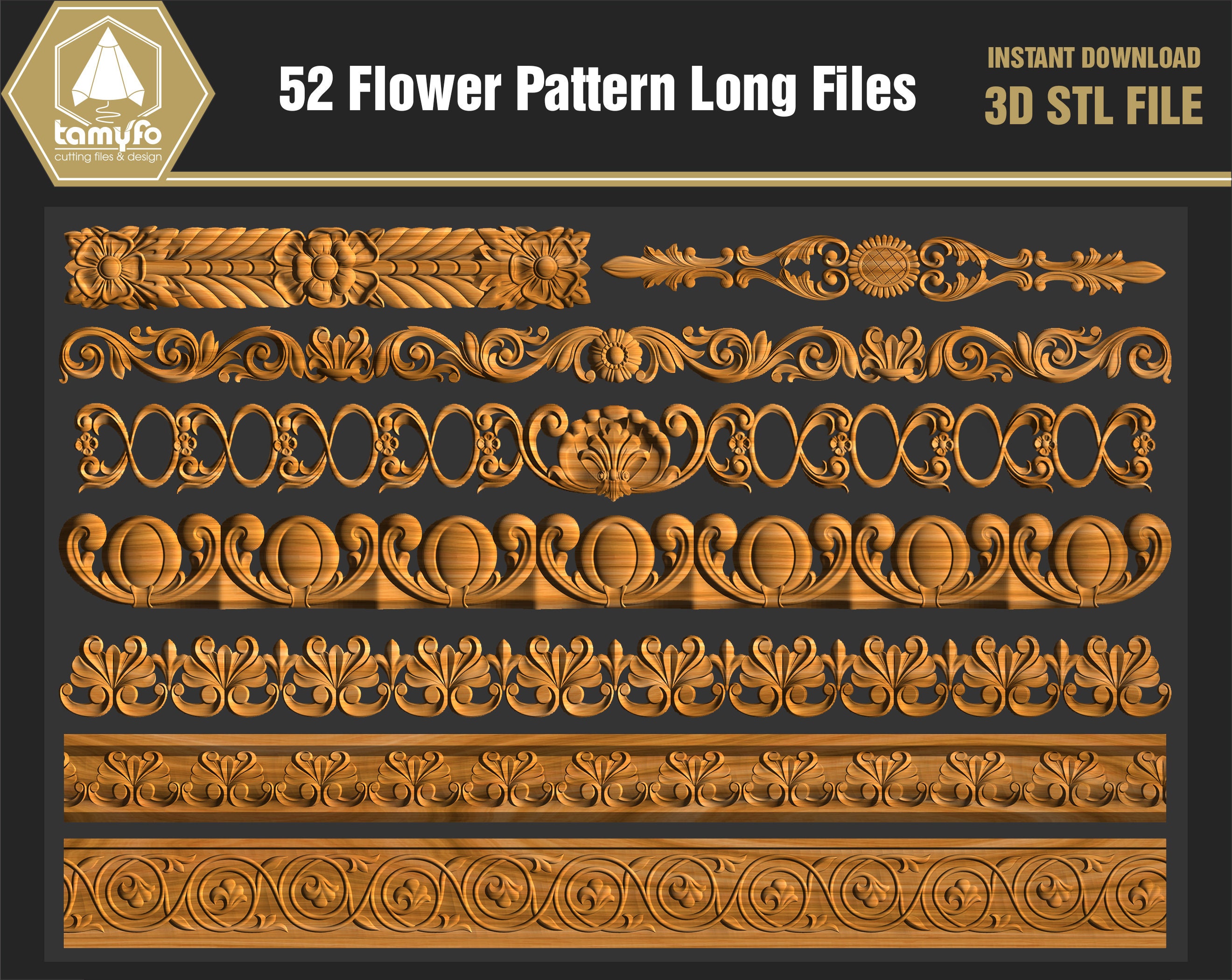 52 Flower Pattern Long 3d Stl Files for Wood Engraving, 3d Printer and ...