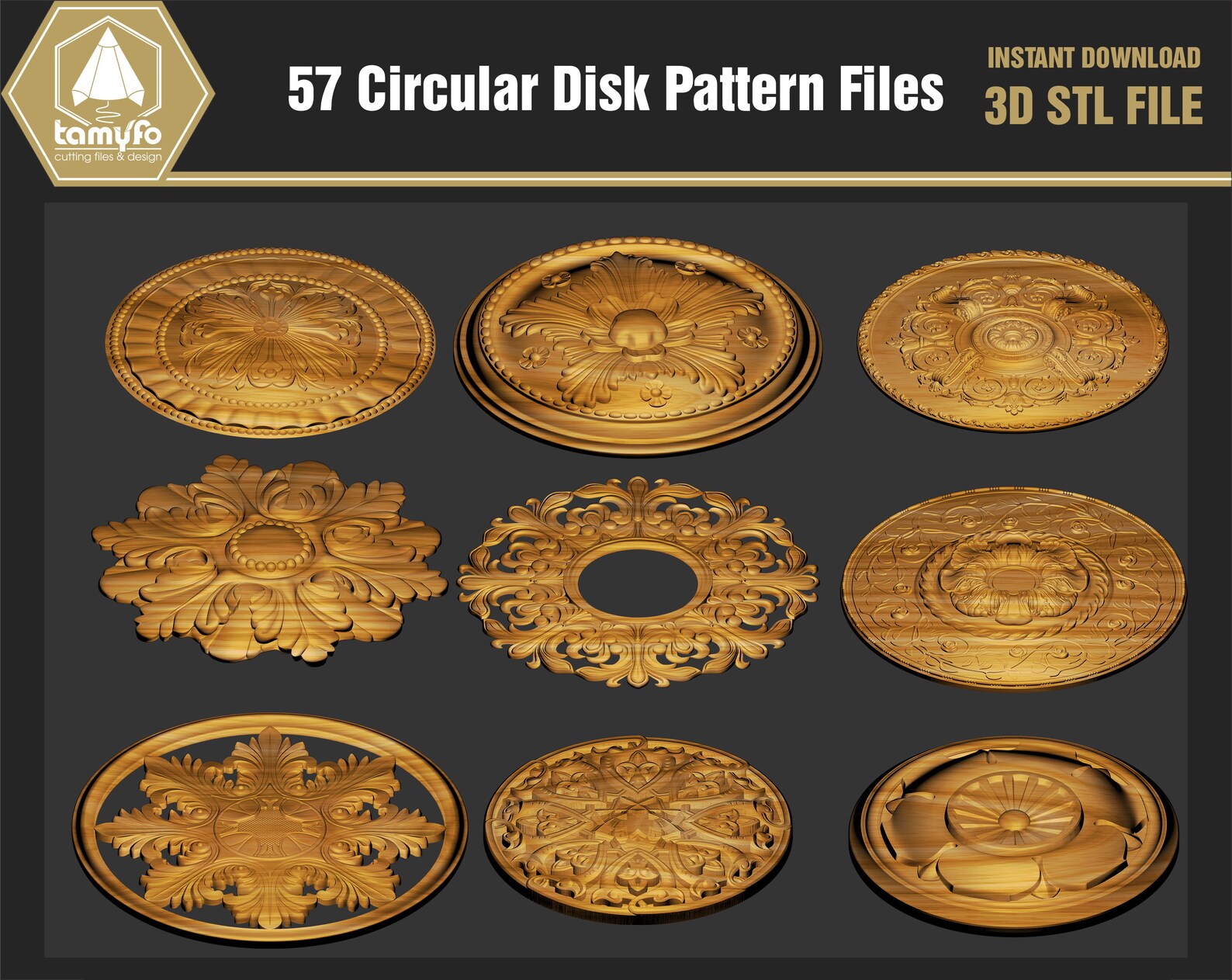 57 Circular Disk Pattern 3d Stl Files for Wood Engraving, 3d Printer ...