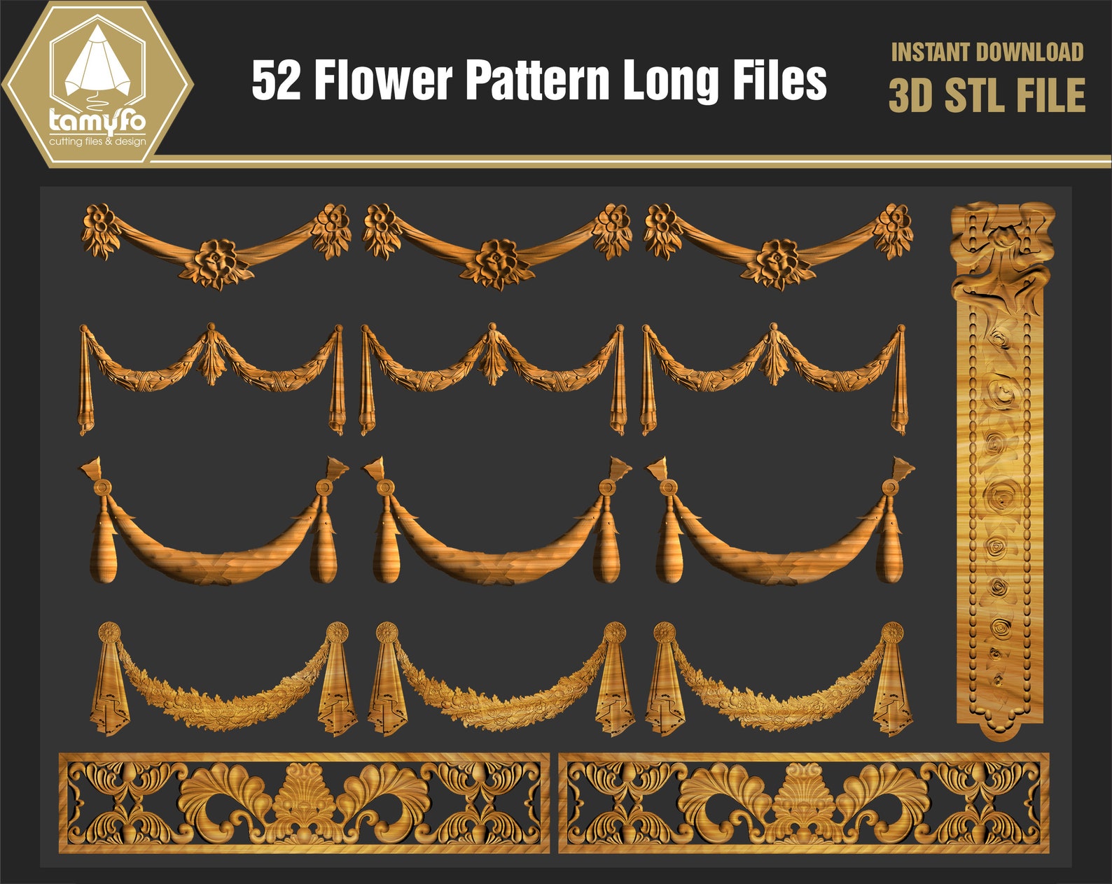 52 Flower Pattern Long 3d Stl Files for Wood Engraving, 3d Printer and ...