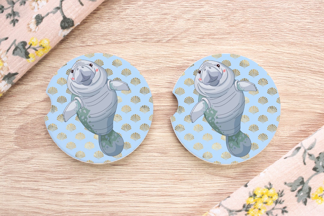 Manatee and Seashell Car Coaster Download/instant Download/sublimation ...