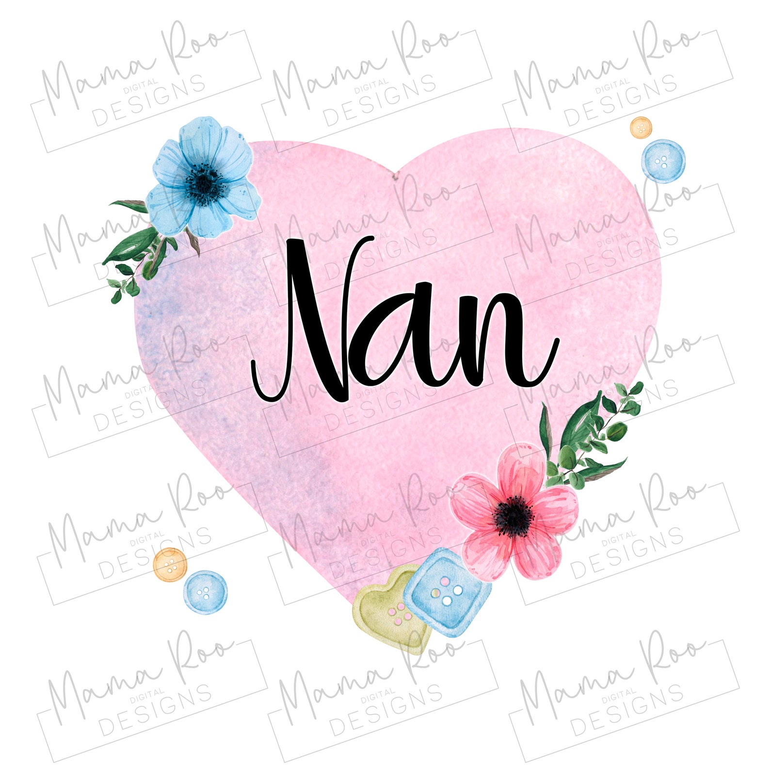 Watercolour Mum & Nan Heart Floral Frame PNG Files | Mothers Day ...
