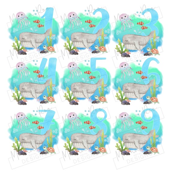 Under the Sea Birthday Numbers Age 1-9 PNG Bundle Printable - Etsy