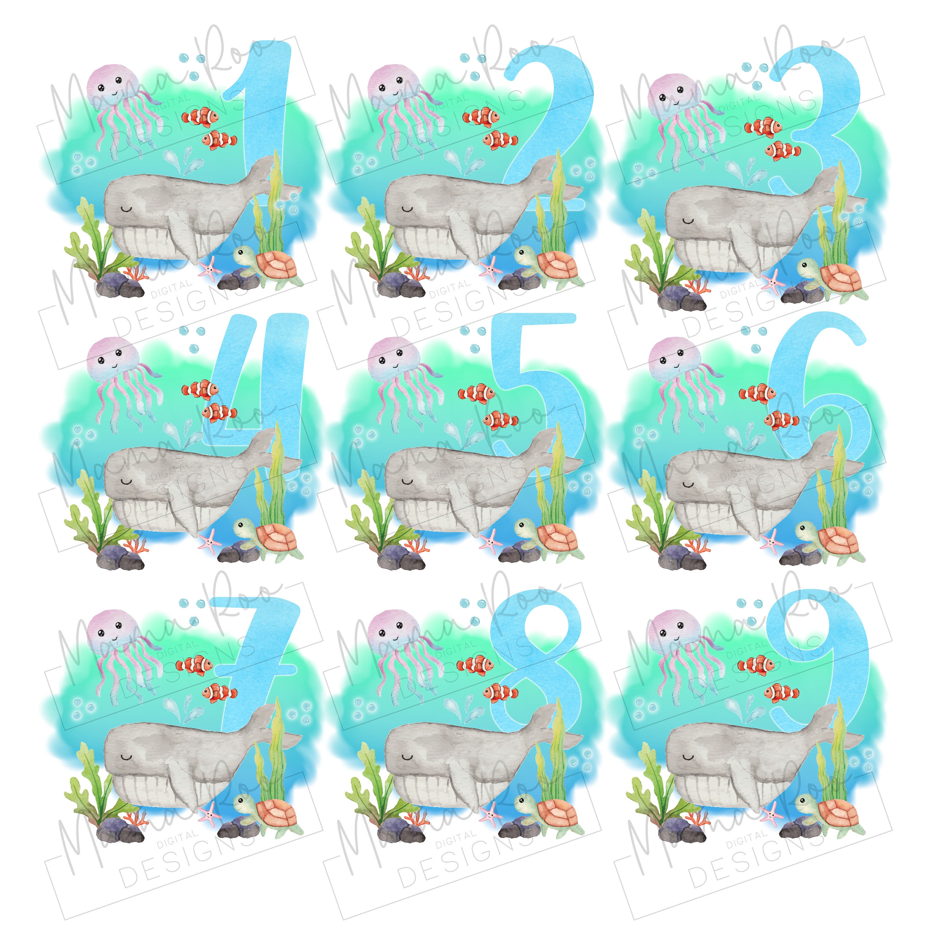Under the Sea Birthday Numbers Age 1-9 PNG Bundle | Printable ...
