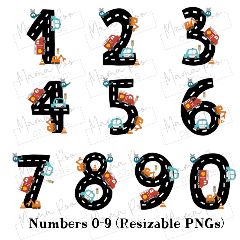 Kids Transport & Road Birthday Numbers Age 0-9 PNG Bundle - Etsy