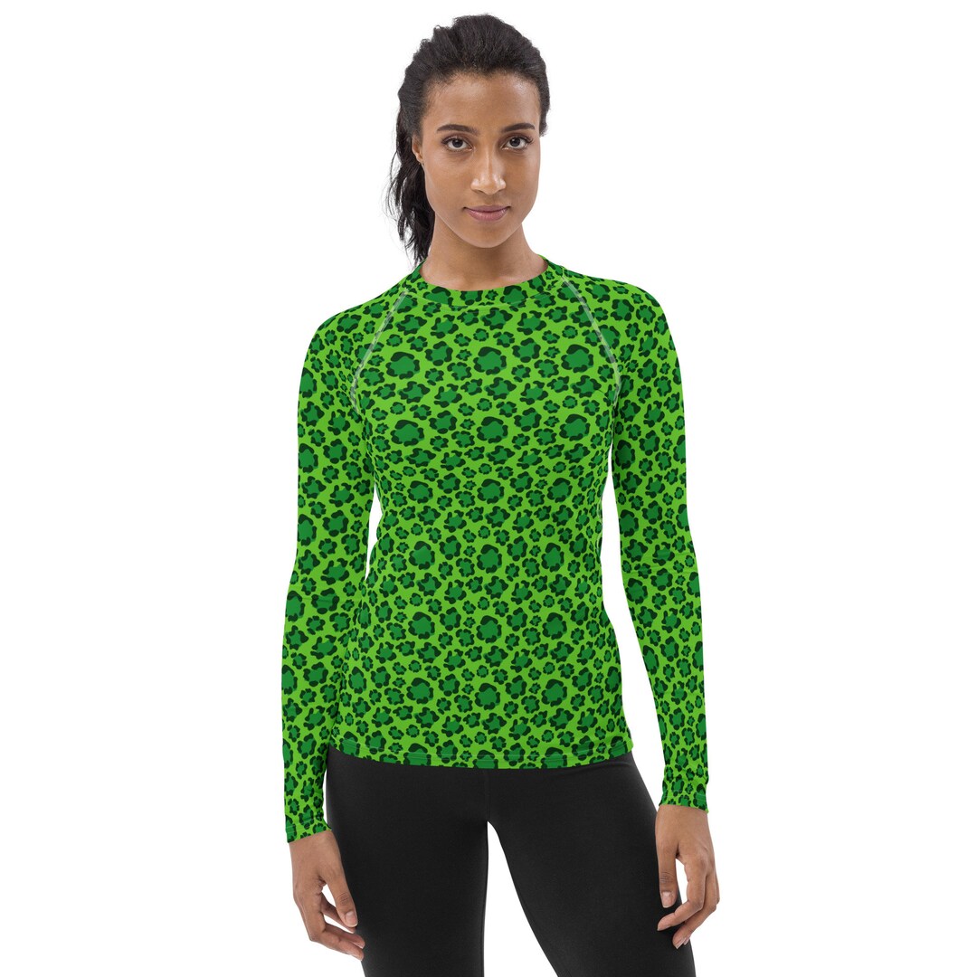 Cheetah Leopard Patterned Rash Guard Women, Swim Surf Shirt, Fitness ...