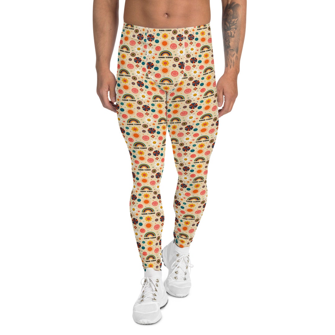 Trippy Hippie Good Vibes Patterned Men's Leggings, AOP Athletic ...