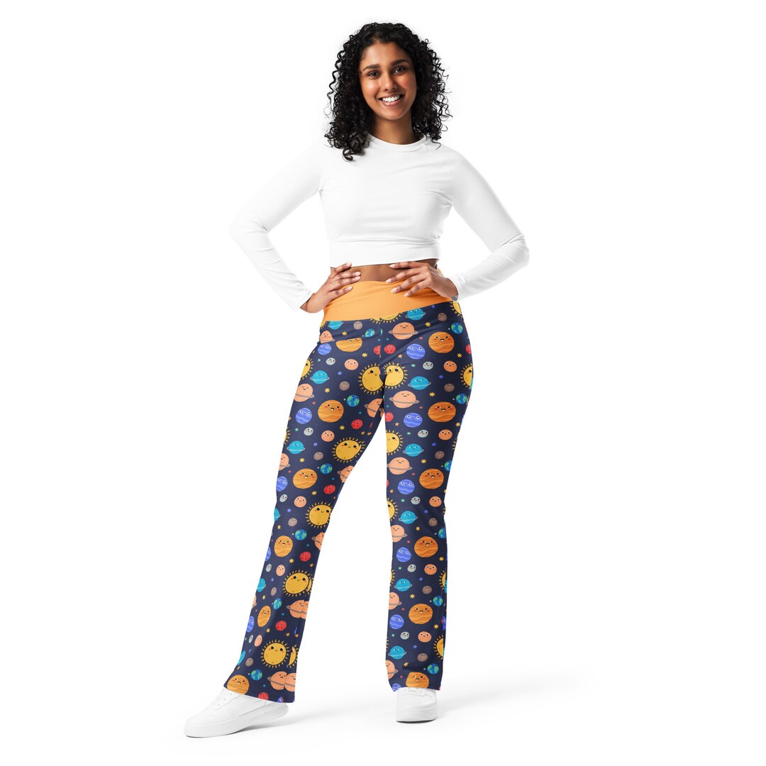 Planets Solar System Printed Flared Legging Pants for Women, All Over ...