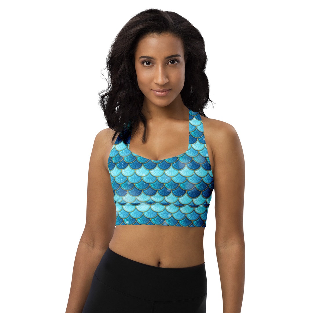 Nautical Ocean Sports Bra, Mermaid Scales Printed Sports Bra, Women ...