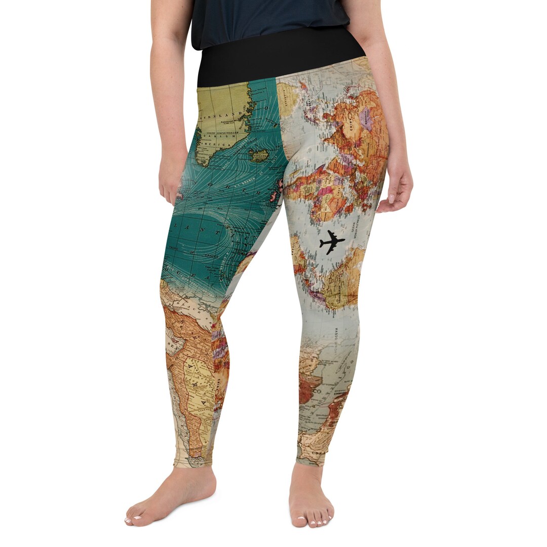 World Map Leggings, Womens Leggings, Map of the World, Map Printed ...
