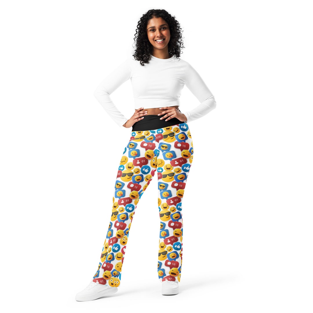 Emojis Smiley Face Printed Flared Legging Pants for Women, All Over ...