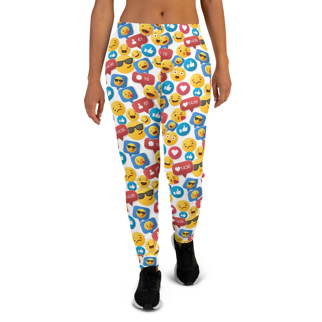 Emojis Printed Jogger Sweatpants, Smiley Happy Emoji Yoga Pants, Trendy ...