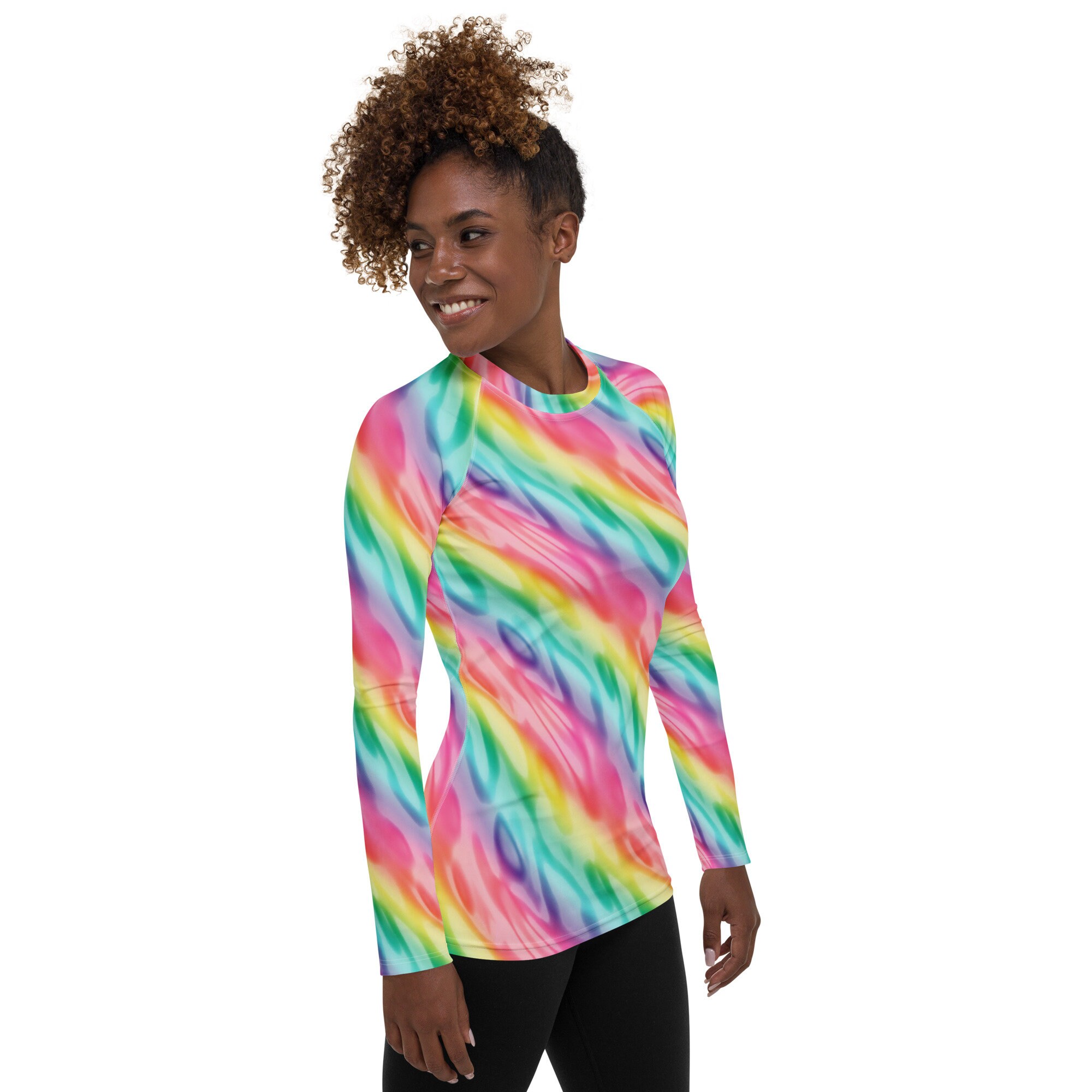 Rainbow Fire Women Rash Guard, Flames Rash Guard | Long Sleeve, Yoga ...