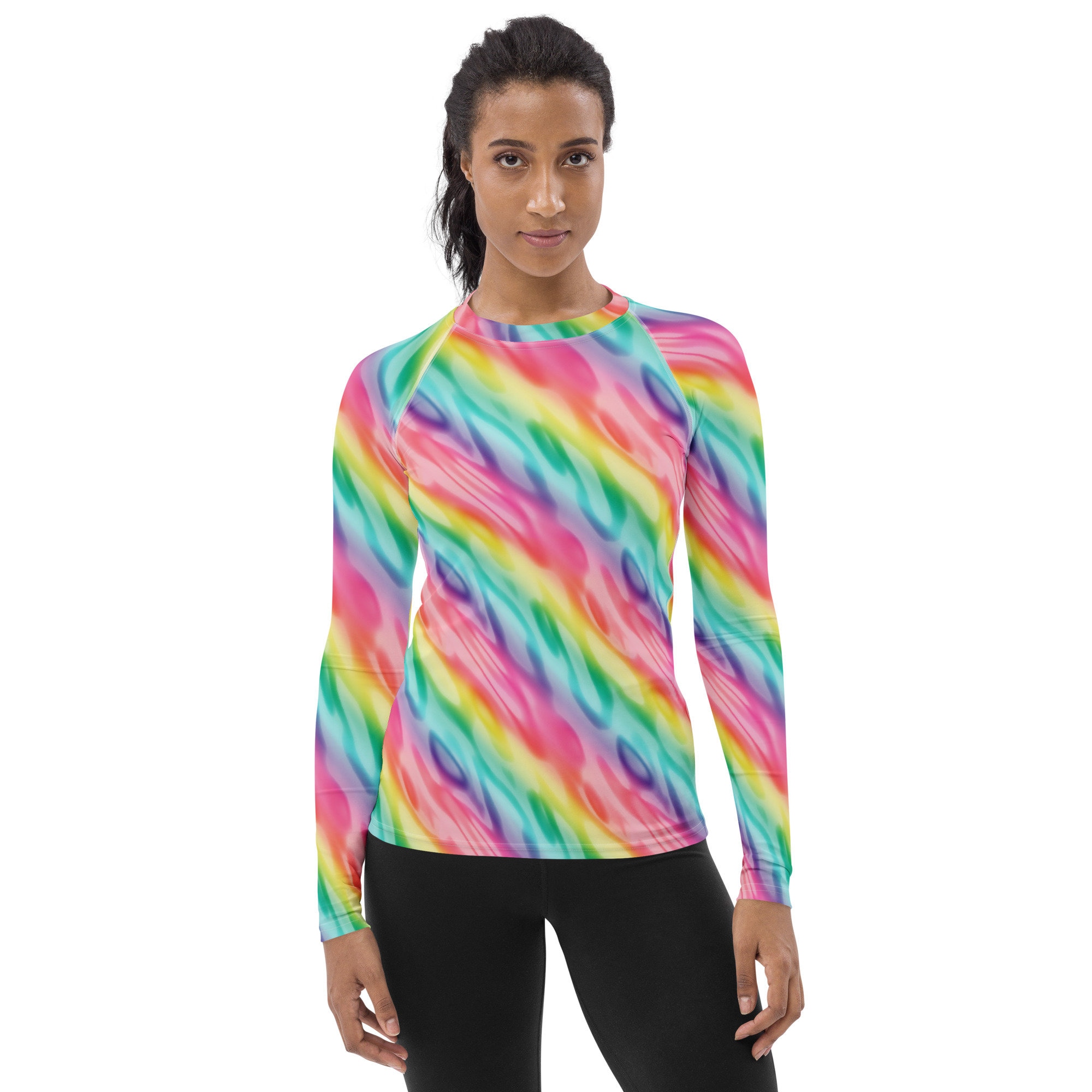 Rainbow Fire Women Rash Guard, Flames Rash Guard | Long Sleeve, Yoga ...