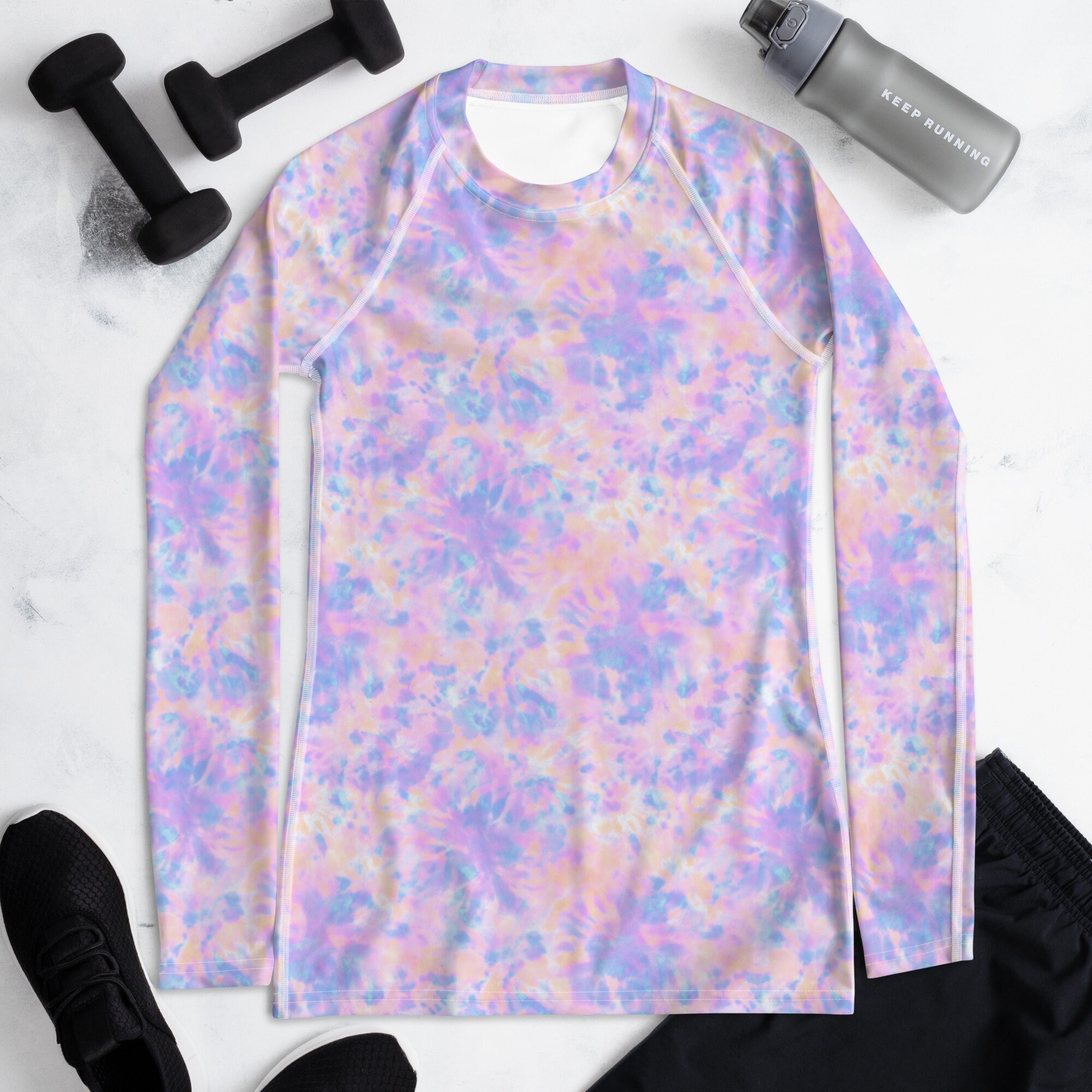 Pastel Colors Tie-dyed Patterned Rash Guard Women, Colorful Swim Surf ...