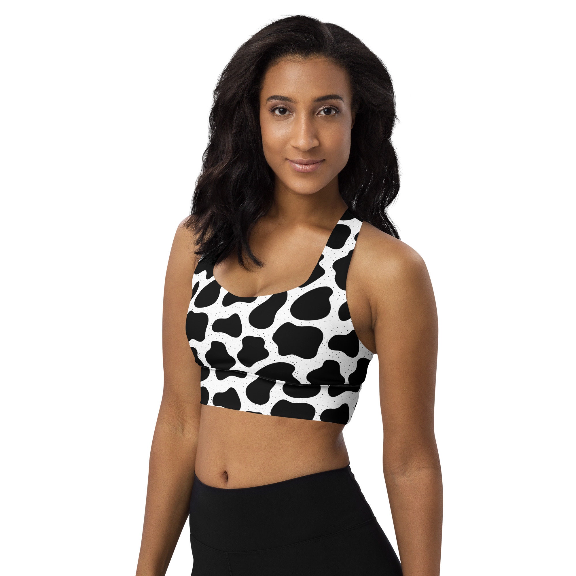 Cow Spots Printed Sports Bra, Cow Patterned Women Sports Bra, Sexy ...