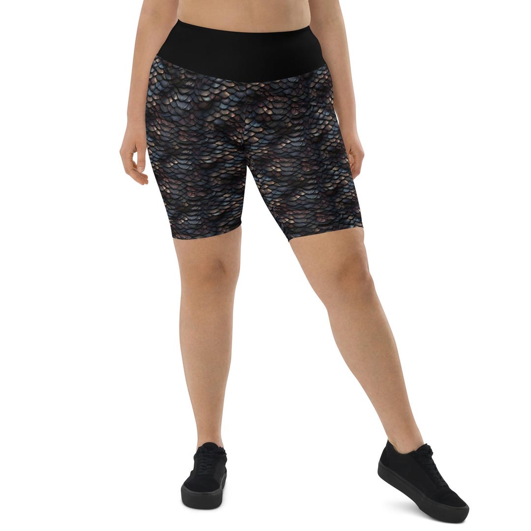 Dragon Scales Print Biker Shorts Women, Fantasy Dragon AOP Fashion ...