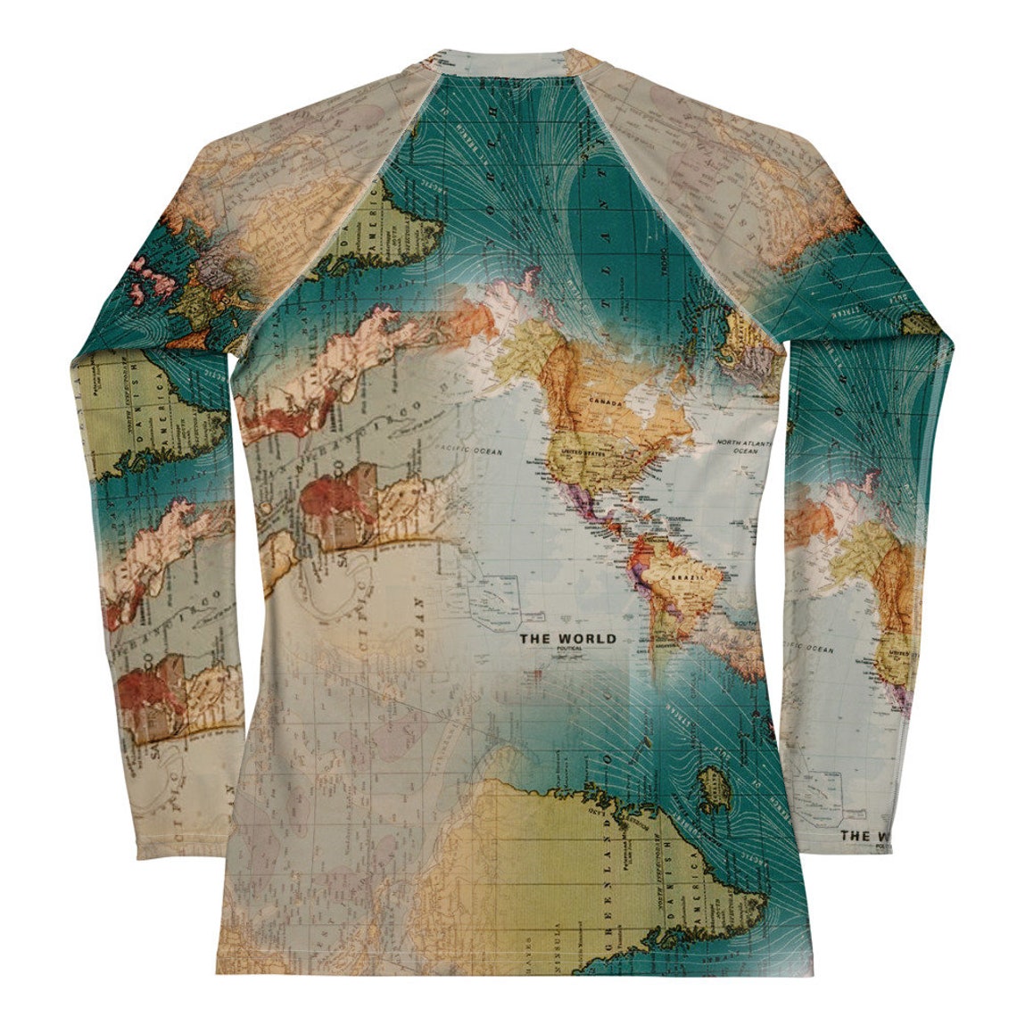 World Map Rash Guard Wanderlust Rash Guard Long Sleeve Yoga - Etsy