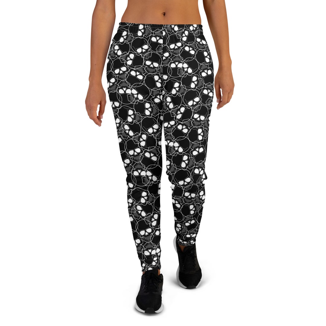 Halloween Skulls Jogger Sweatpants, Creepy Gothic Skulls Yoga Pants ...