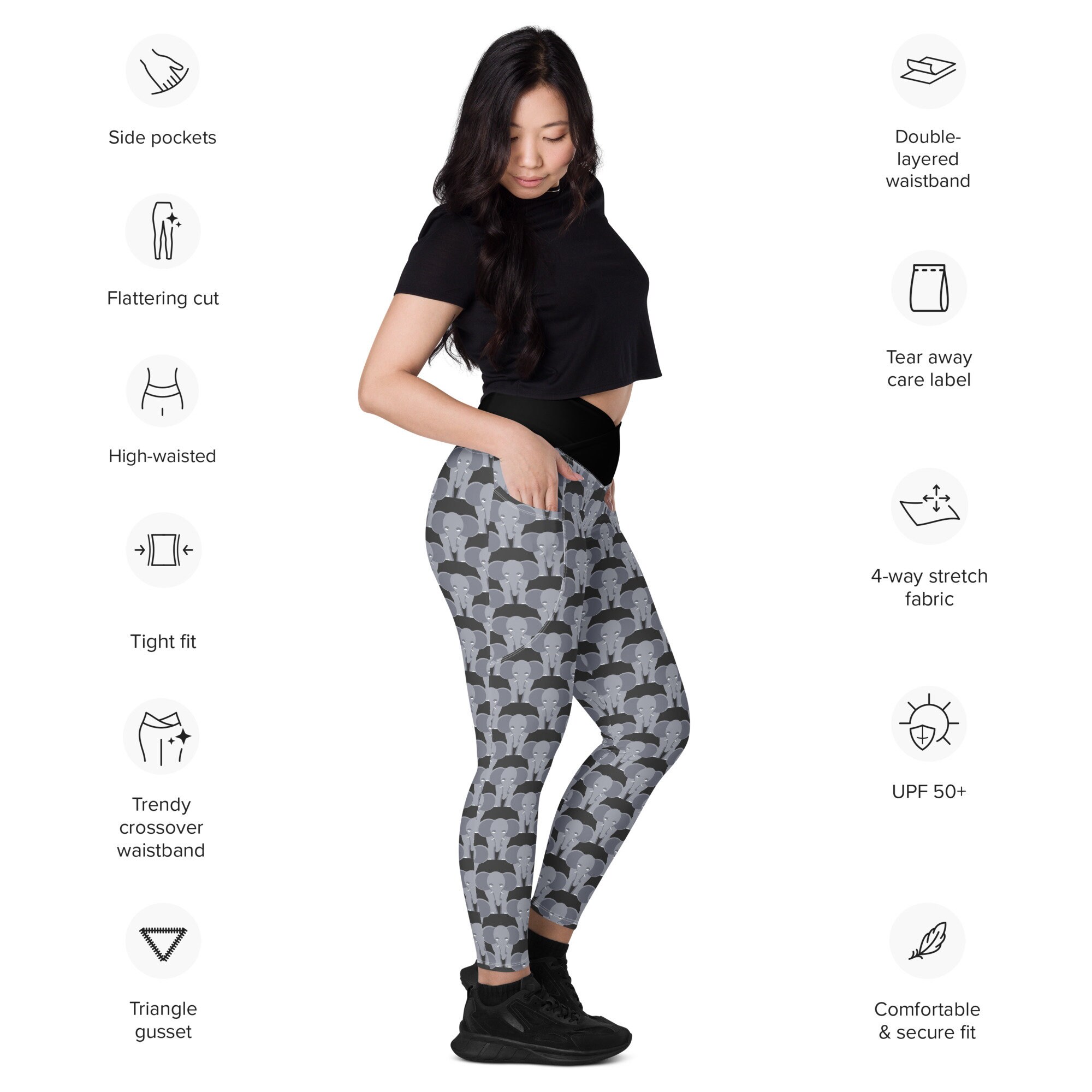 Elephant Stampede Leggings, Plus Size Leggings, High Waist Gym Workout ...