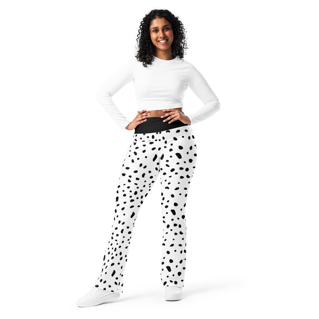 Dalmatian Spots Printed Flared Legging Pants for Women, All Over Print ...