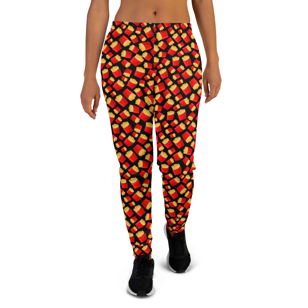 French Fries Food Printed Jogger Sweatpants Women, Junk Food Yoga Pants ...