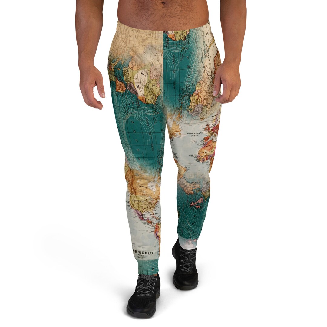World Map Printed Joggers, Geography Joggers Sweatpant, Wanderlust ...