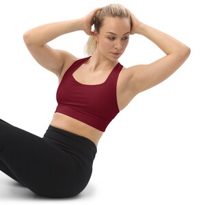 Solid Dark Burgundy Red Sports Bra for Women, Gym Fitness Bra, Women ...