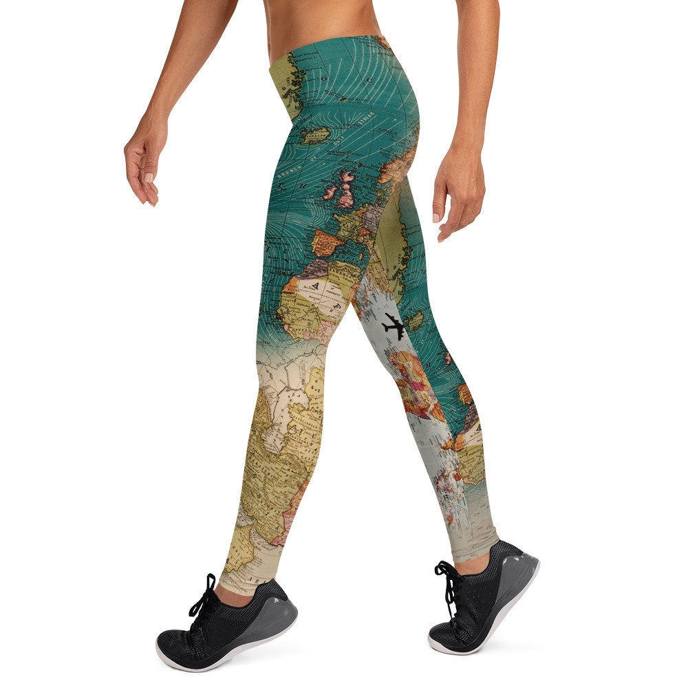 World Map Leggings, Womens Leggings, Map of the World, Map Printed ...