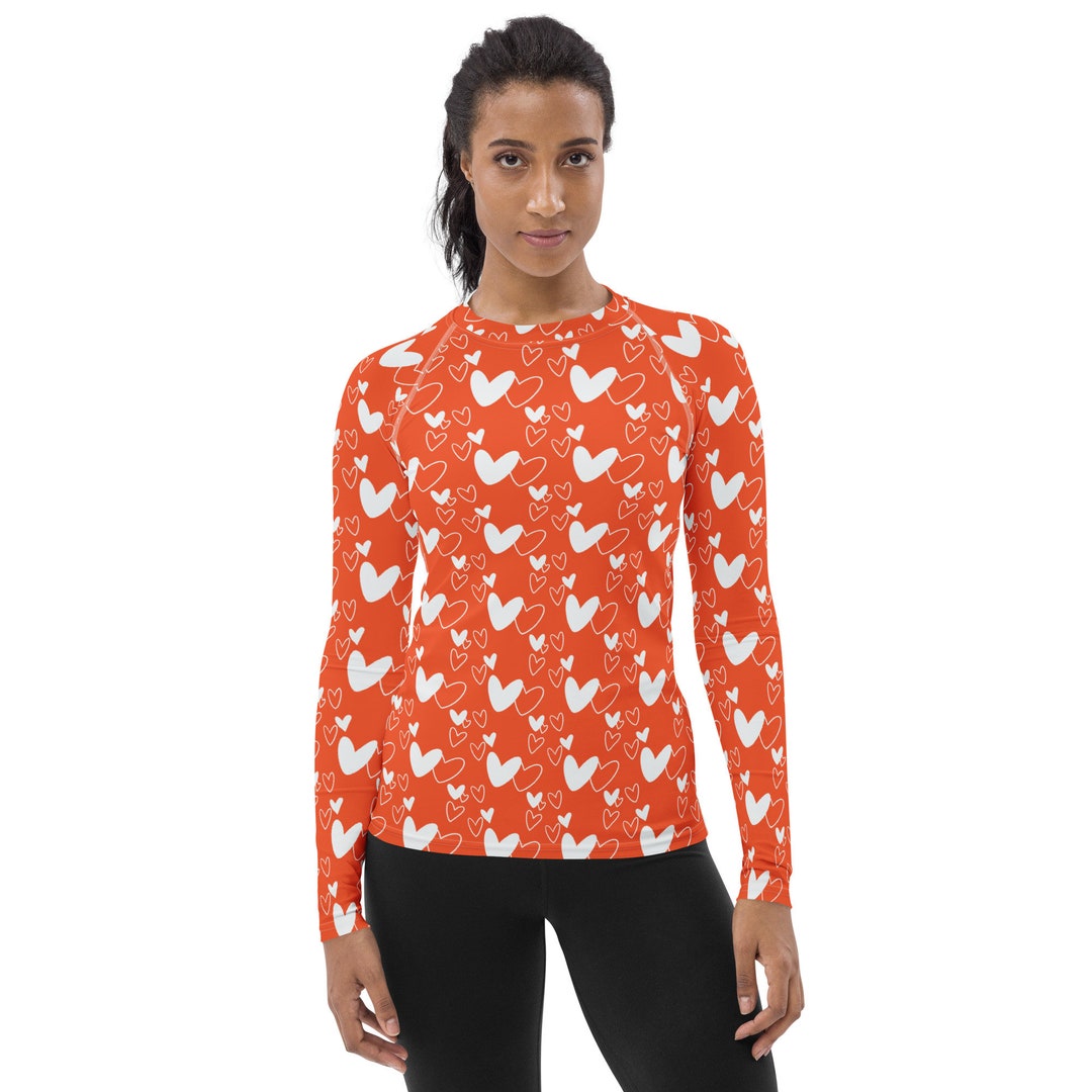 Heart Printed Rash Guard, Fitness Rash Guard, Long Sleeve Yoga Guard ...
