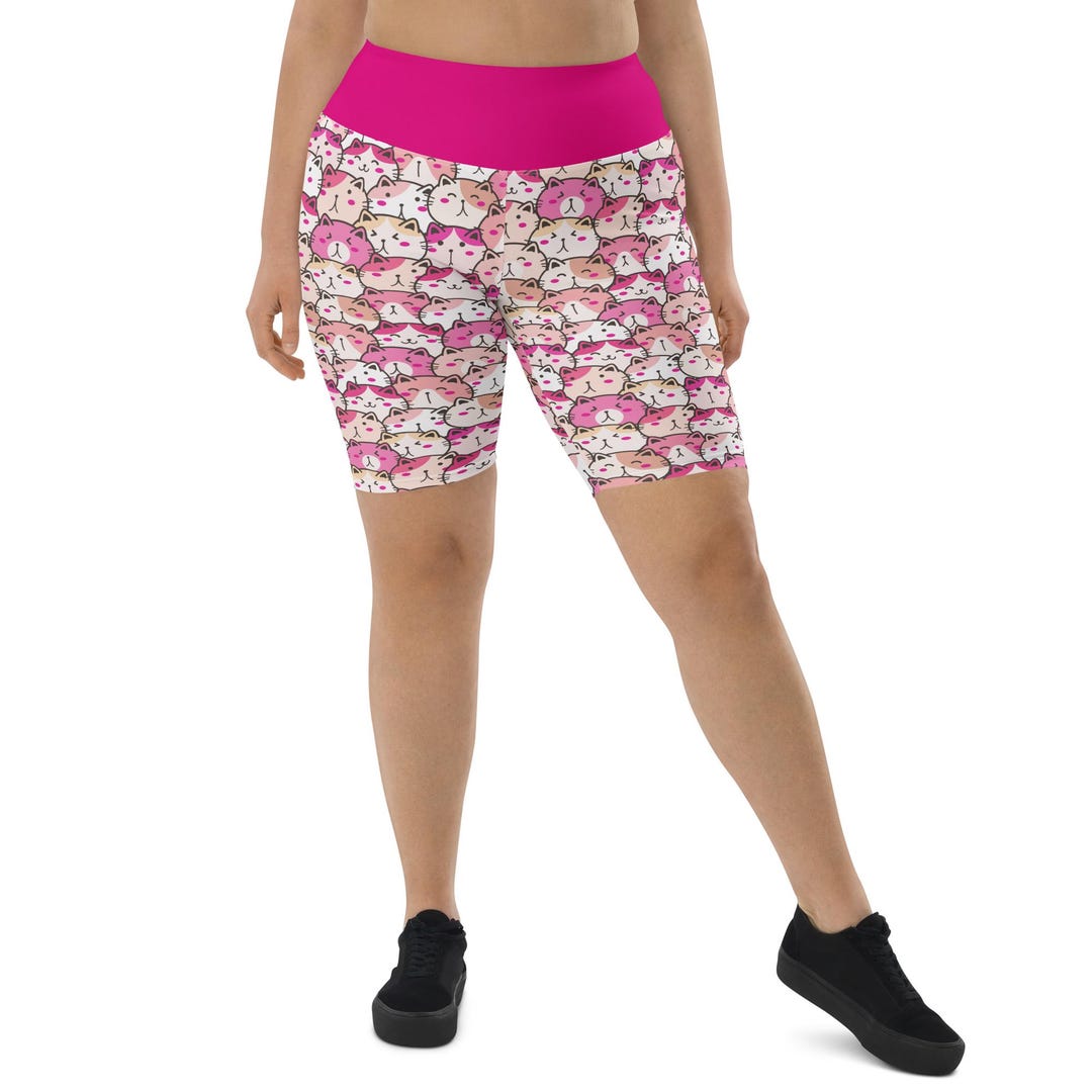 Kitty Cats Print Biker Shorts Women, Cat Mom Shorts, Gym Workout Shorts ...