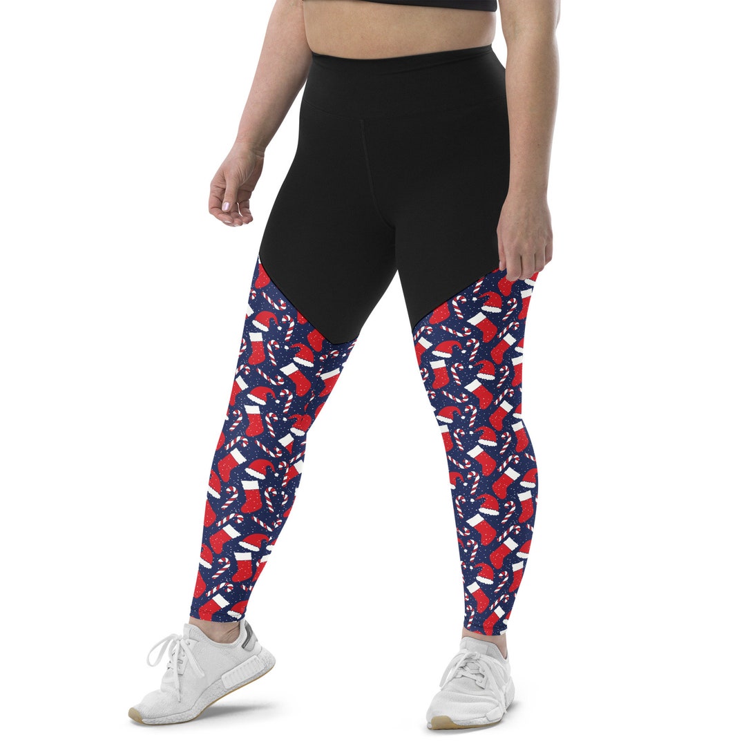 Stockings Candy Canes Print Compression Leggings, Workout Fitness ...