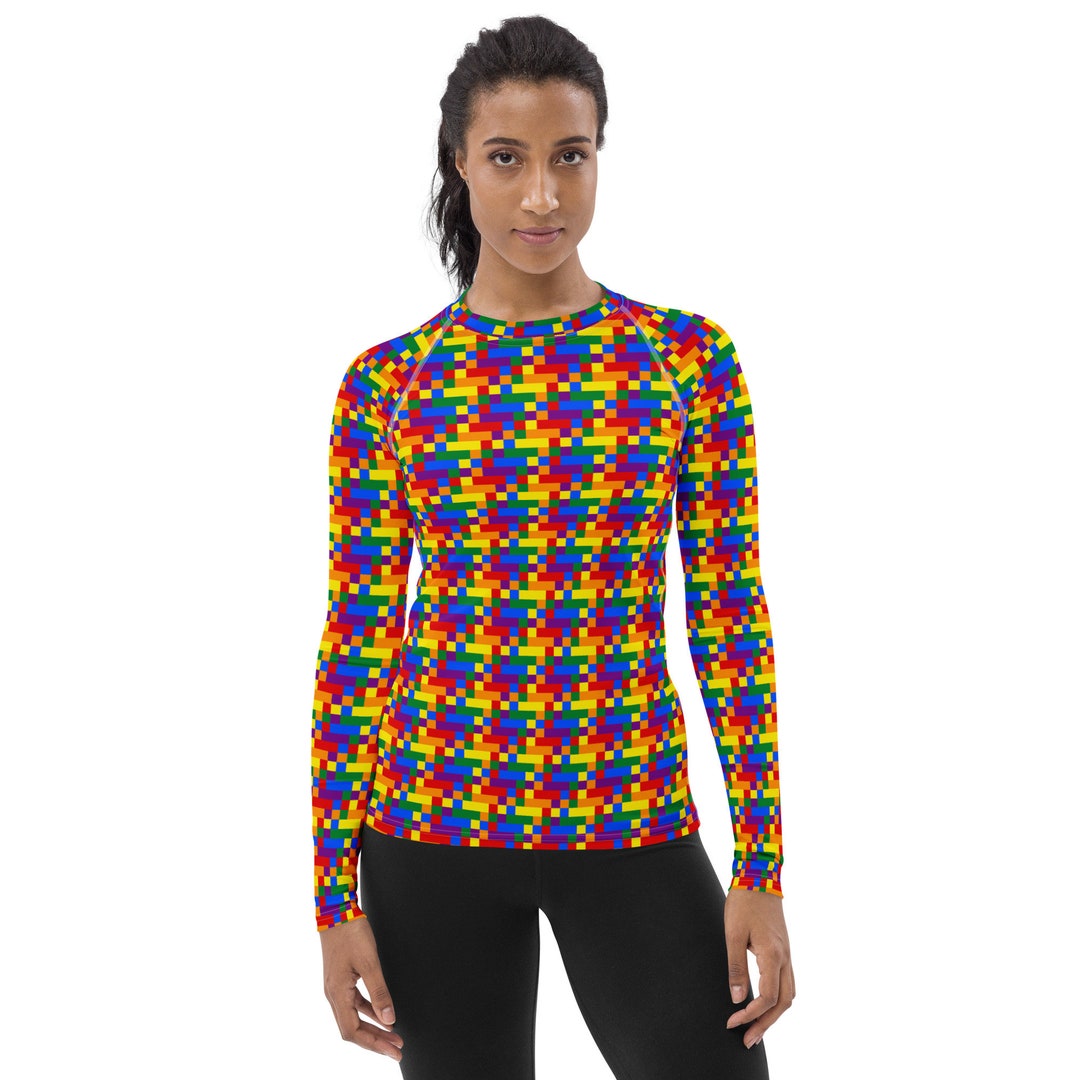 Rainbow Tetris Lesbian Pride Rash Guard, Gay Pride Fitness Rash Guard ...