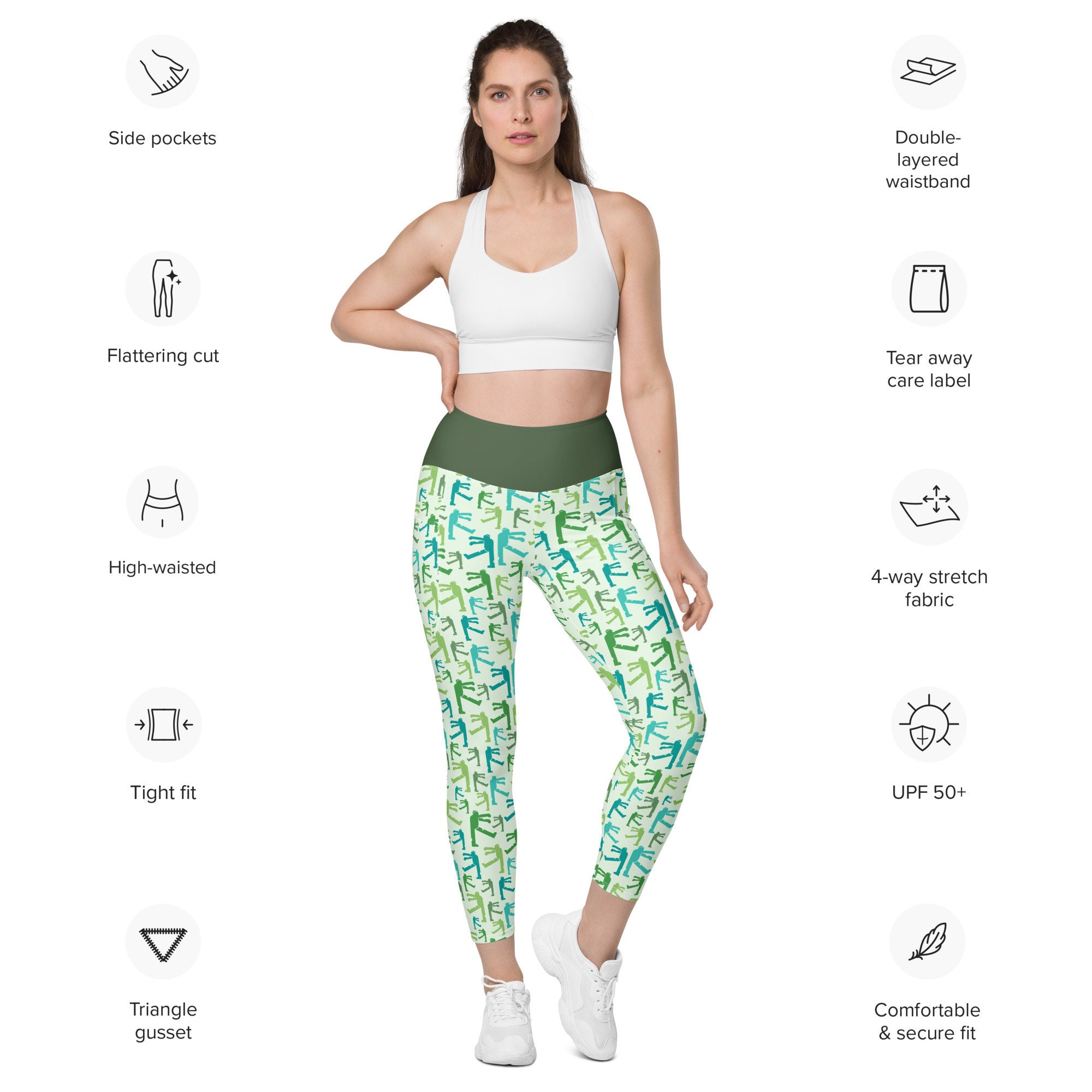 Zombies Print Halloween Leggings, Plus Size Yoga Pants, Creepy Zombies ...
