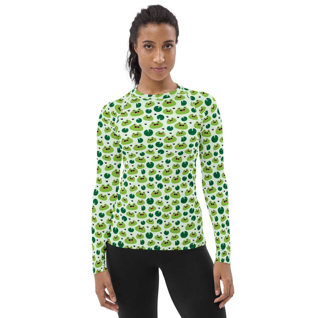 Frogs Printed Rash Guard, Fitness Rash Guard, Long Sleeve Yoga Workout ...