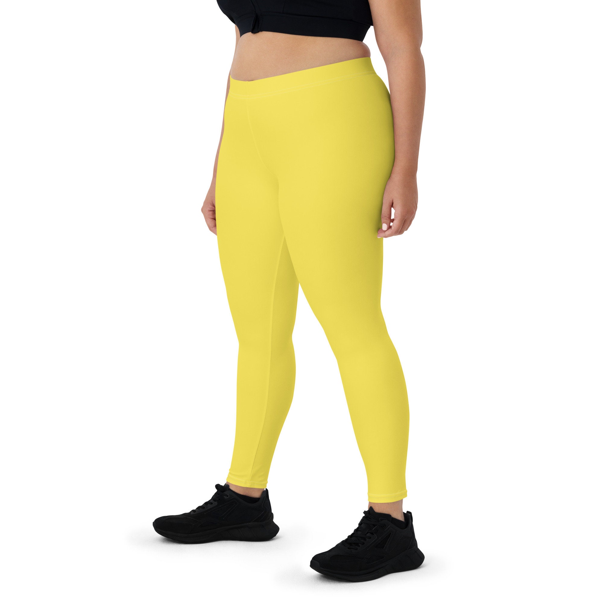 Bright Yellow Leggings, Plain Solid Yellow Tights, Women Leggings, Soft ...