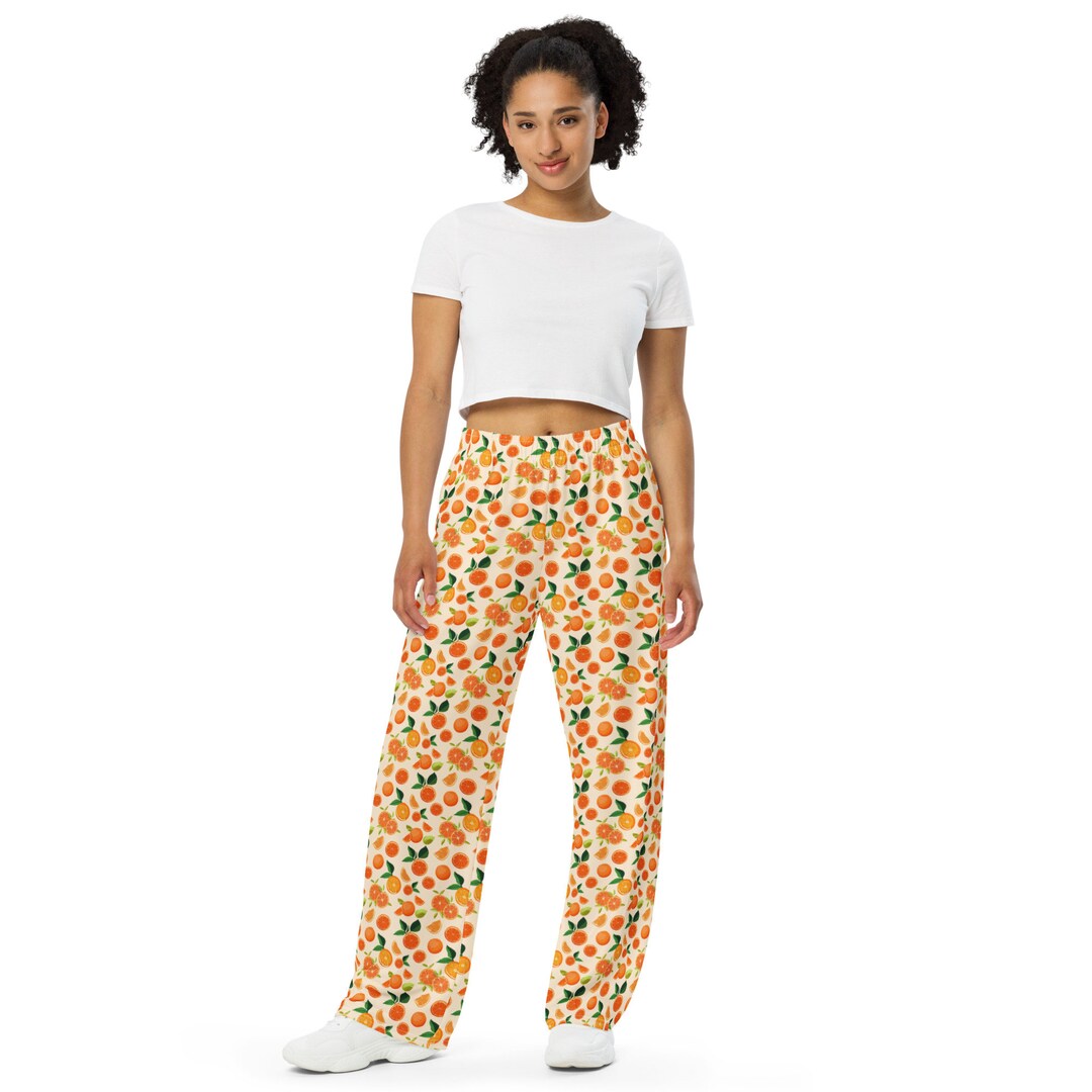 Citrus Orange Fruit Patterned Unisex PJ Pants, Comfy Lounge Pants With ...